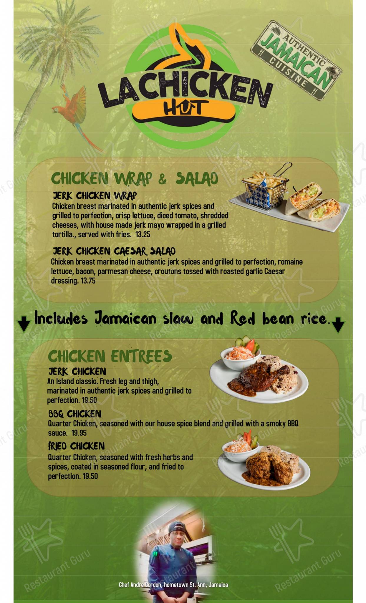 Menu at LA Chicken Hut restaurant, Lethbridge