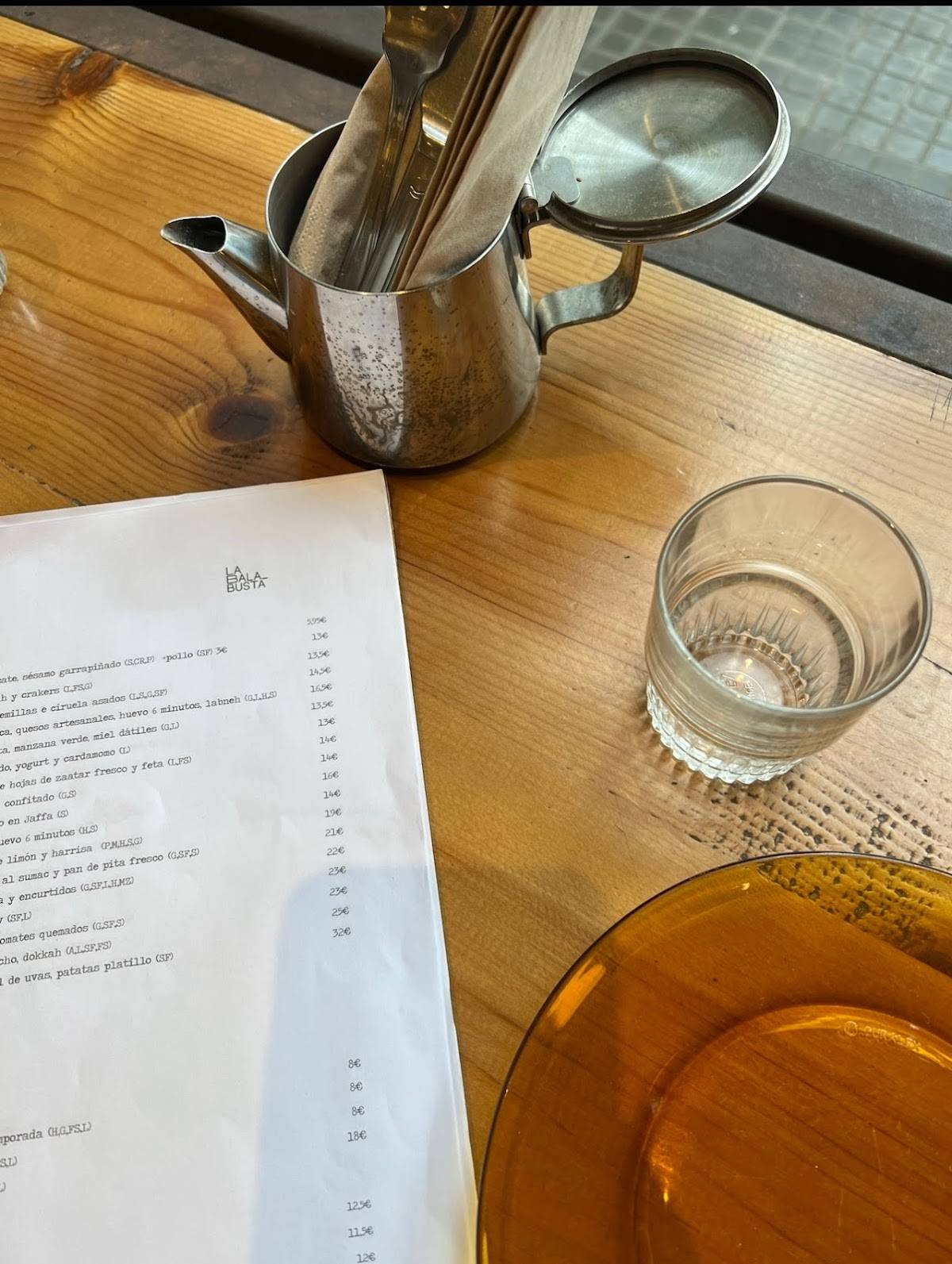 Carta del restaurante La Balabusta, Barcelona