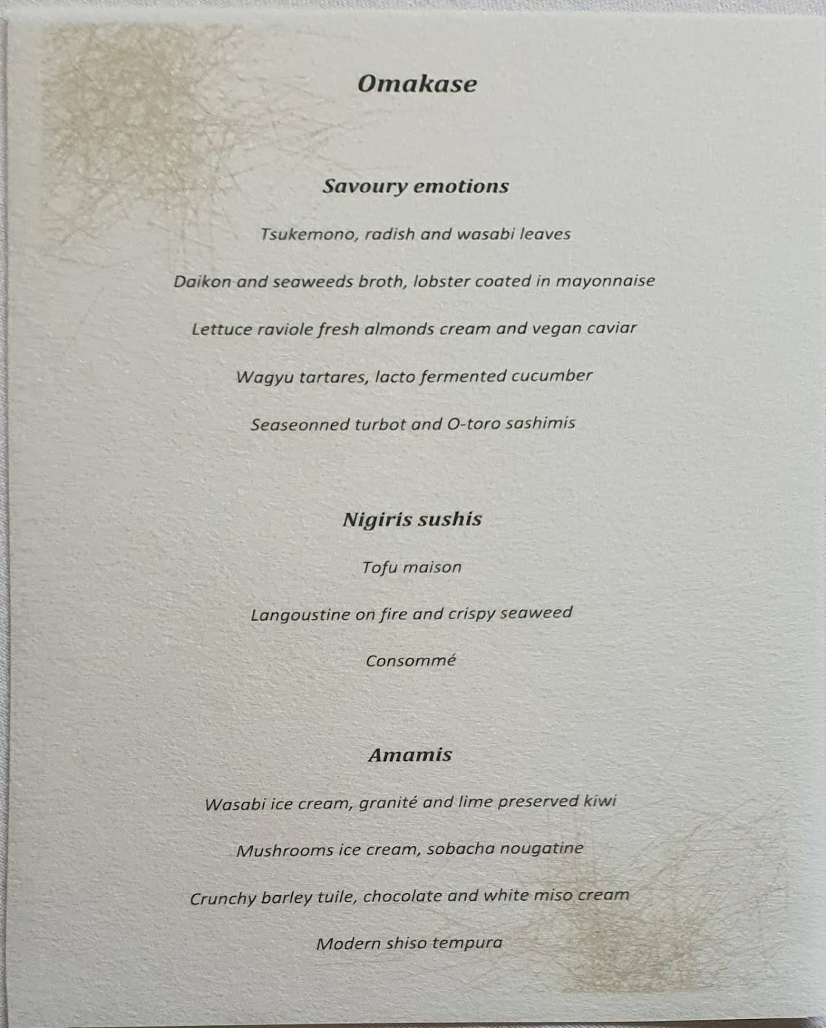 Menu au L'Abysse Paris restaurant, Paris, 8 avenue Dutuit Carre Des ...
