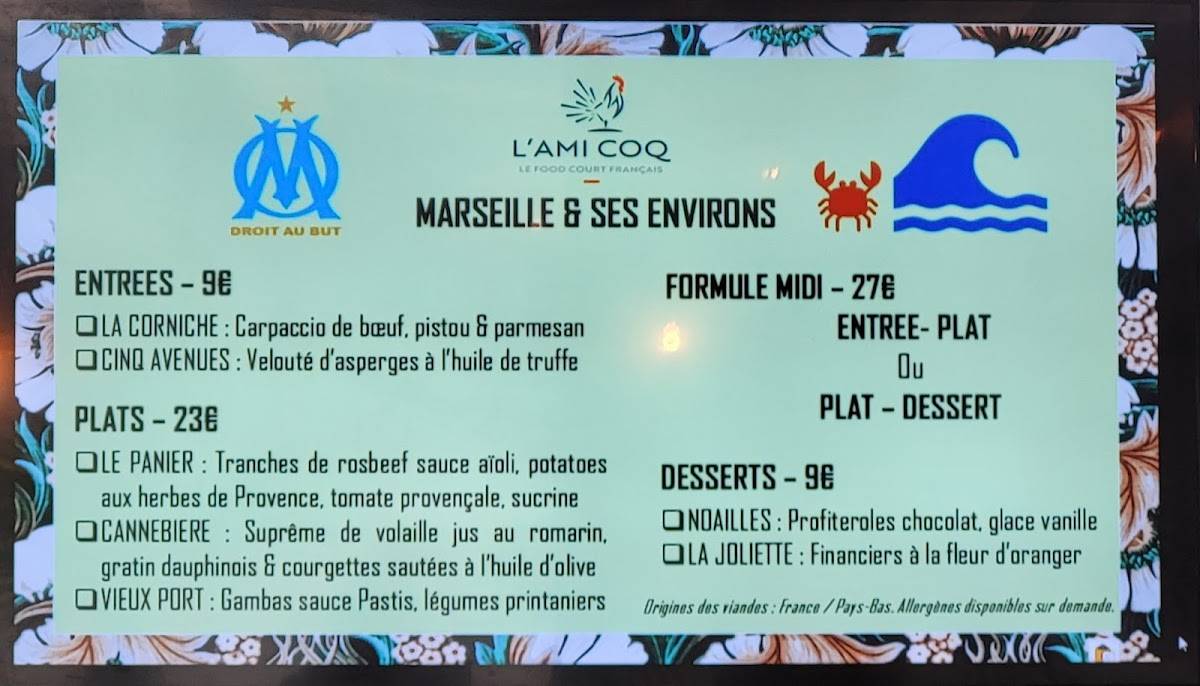 Menu au L'Ami Coq restaurant, Paris