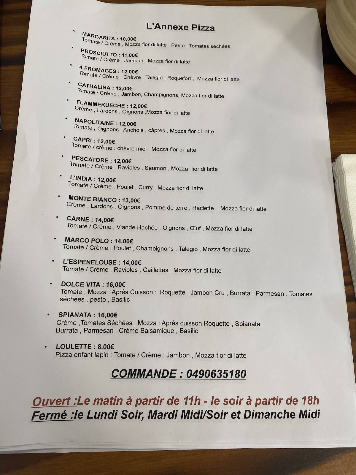 Menu au L'Annexe Pizza pizzeria, Sainte-Cécile-les-Vignes