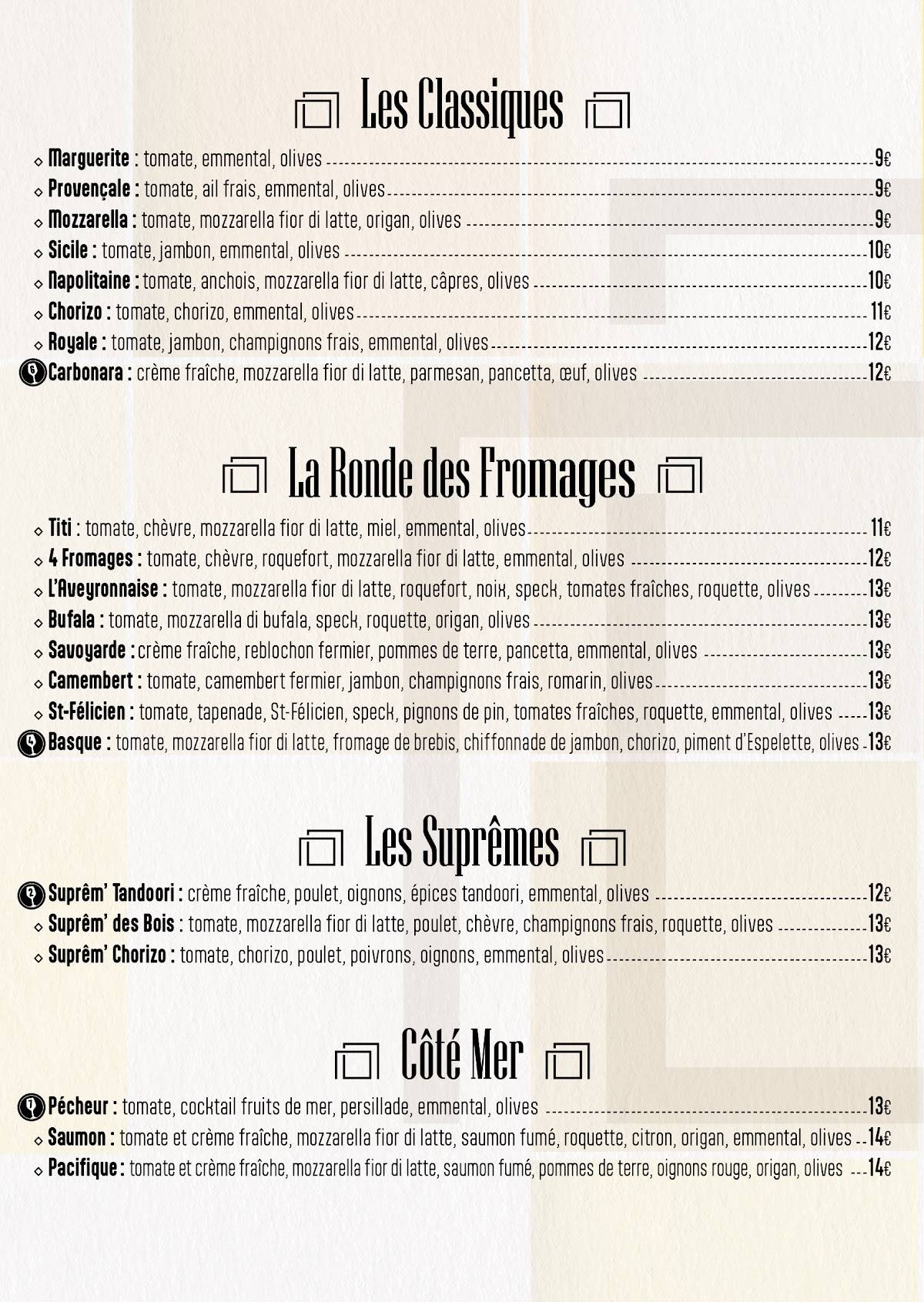 Menu au LE CARRE PIZZA restaurant, Vaison-la-Romaine