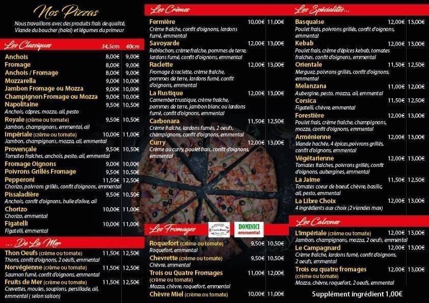 Menu au LE JAIME PIZZA pizzeria, La Ciotat