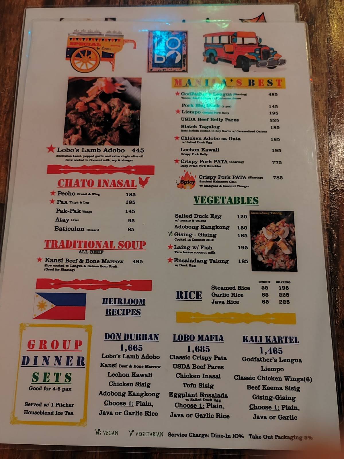 Menu at LOBO Filipino Tavern pub & bar, Makati