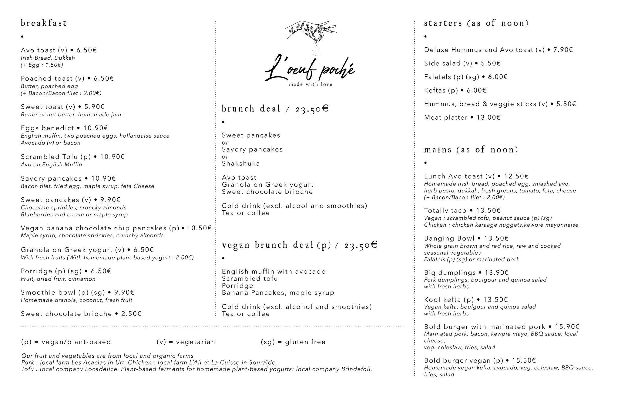 Menu au L'Oeuf Poché restaurant, Bidart