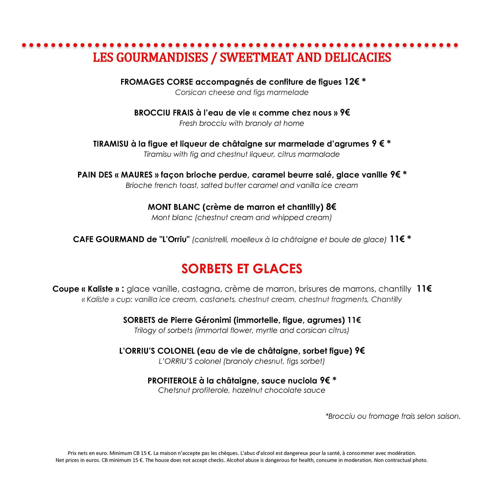 Menu at Beauvau Saint Honoré restaurant, Paris
