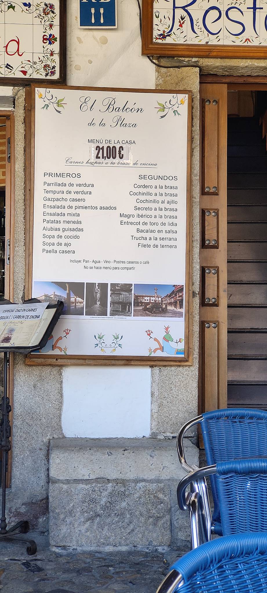 Carta del restaurante El Balcón, La Alberca