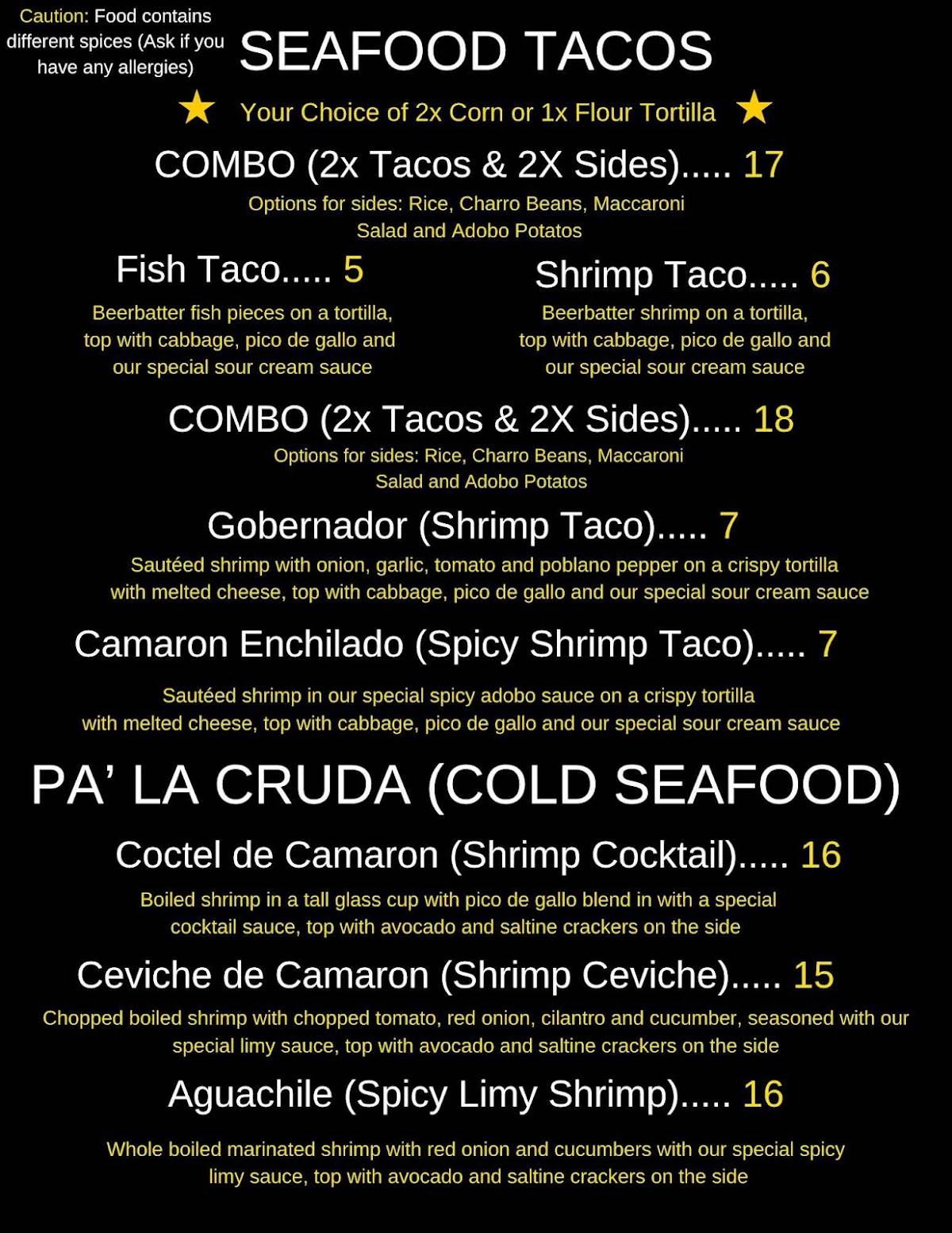 Menu at La Baja restaurant, Oshkosh