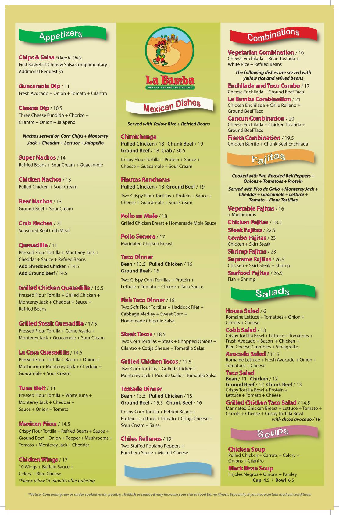 Menu at La Bamba Mexican and Spanish Restaurant, Delray Beach, W ...