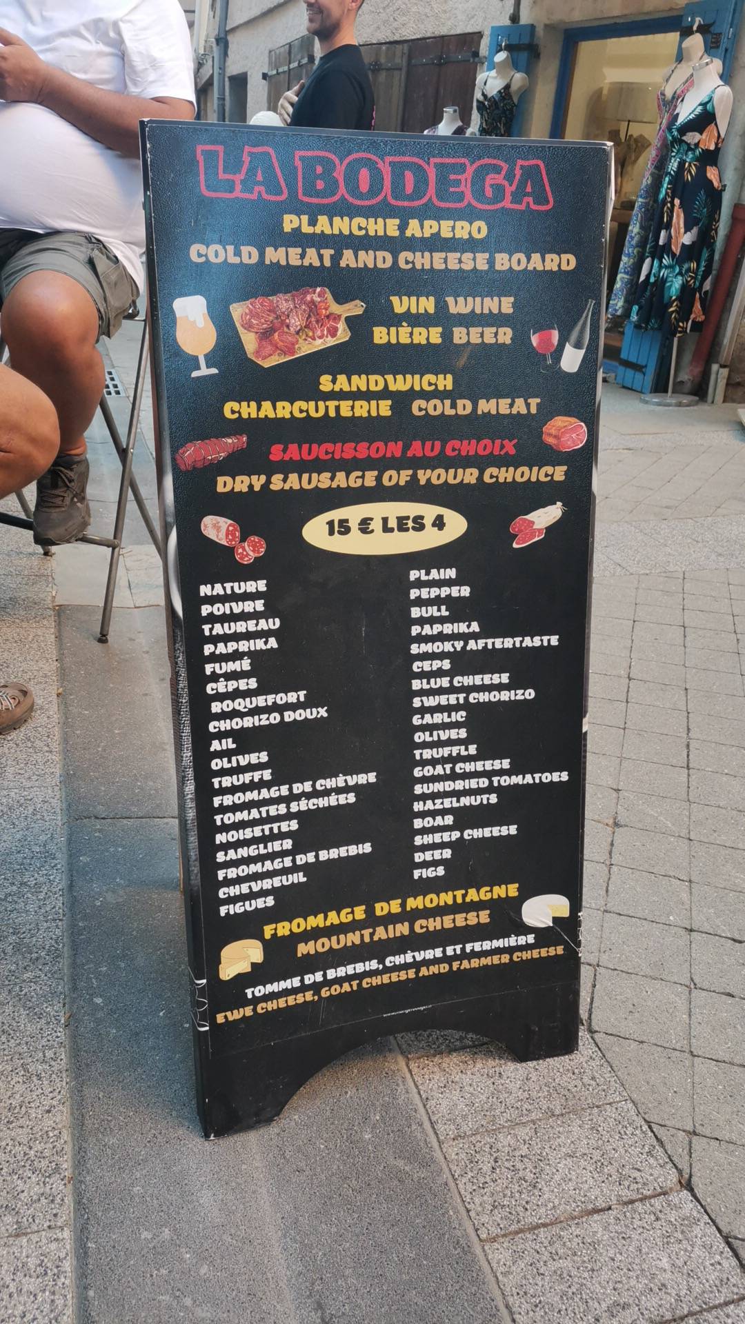 Menu au La Bodega pub et bar, Castellane