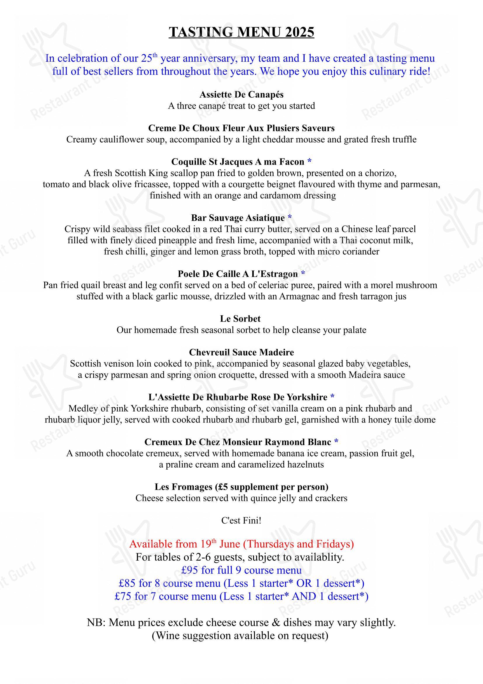 Menu at La Boheme restaurant, Lymm