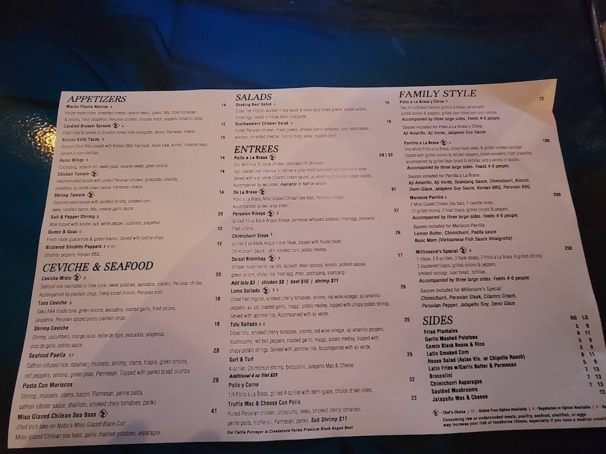 Menu at La Brasa restaurant, Oklahoma City, NW 25th St
