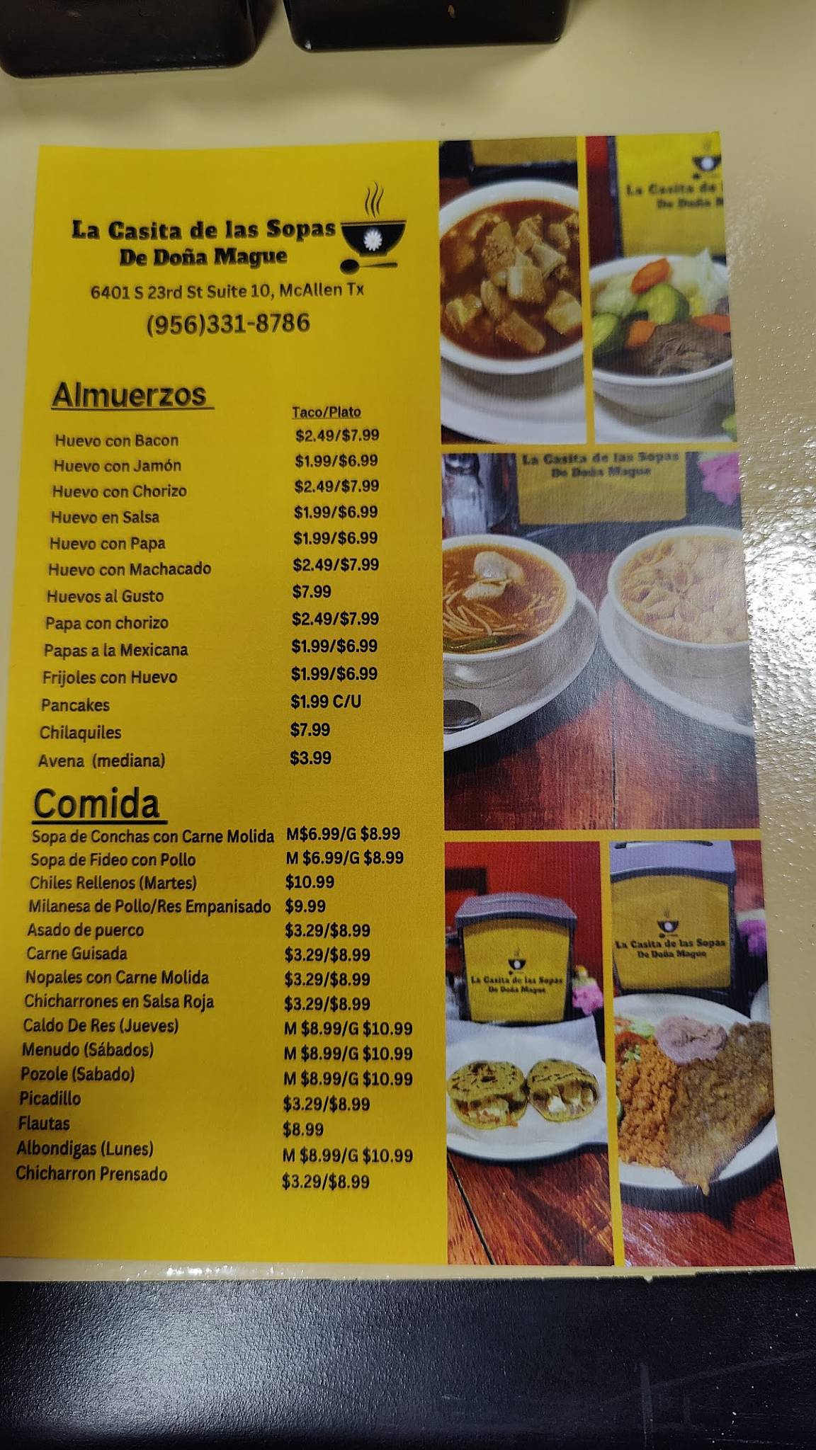 Carta del restaurante La Casita De Las Sopas De Doña Mague, McAllen