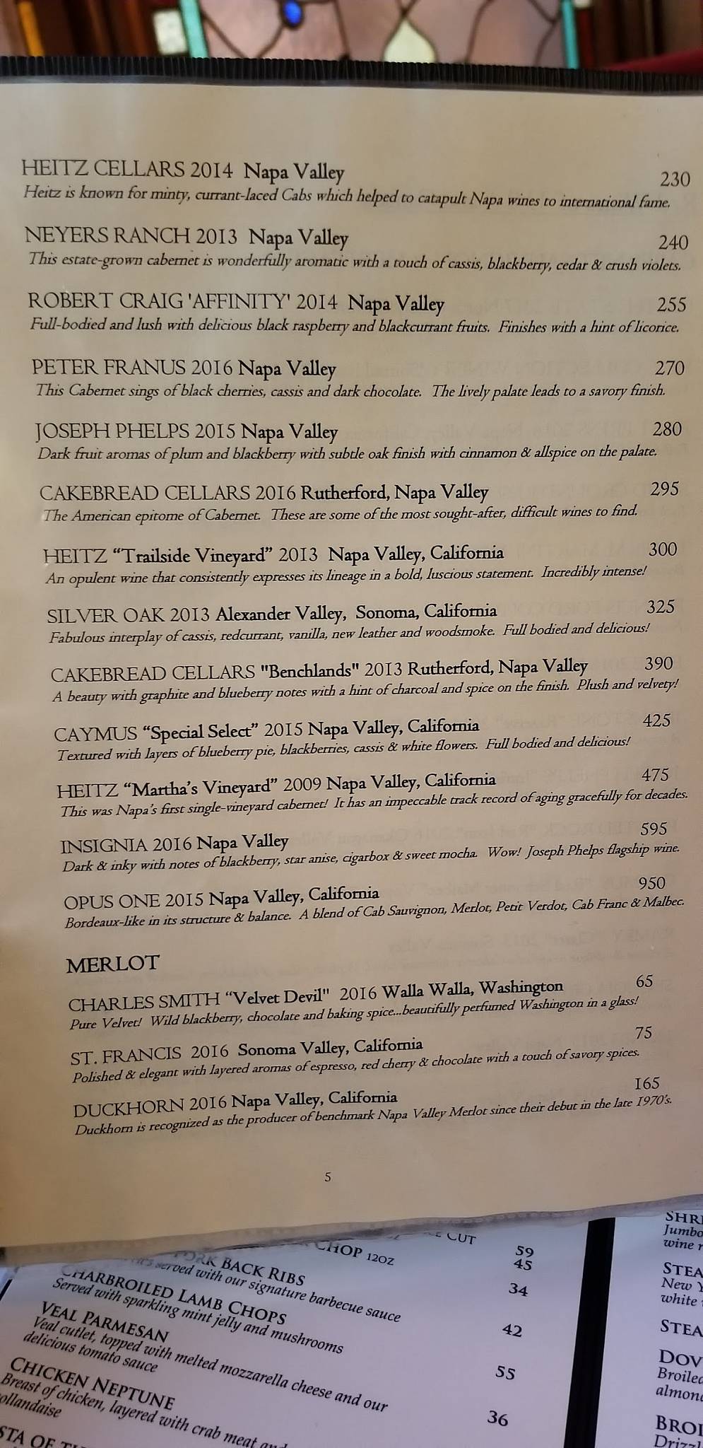 Menu at La Castile steakhouse, Mississauga