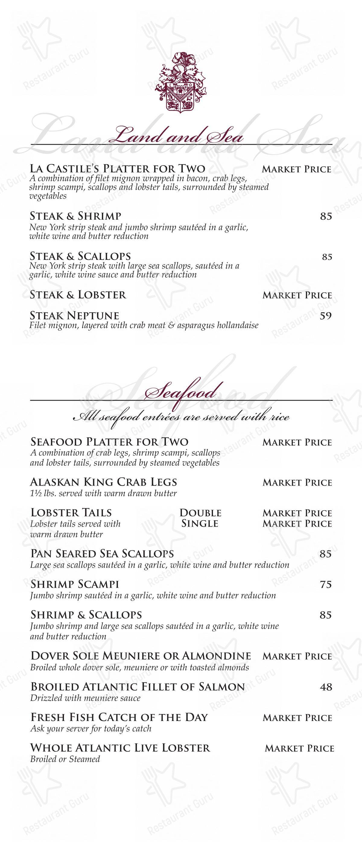 Menu at La Castile steakhouse, Mississauga