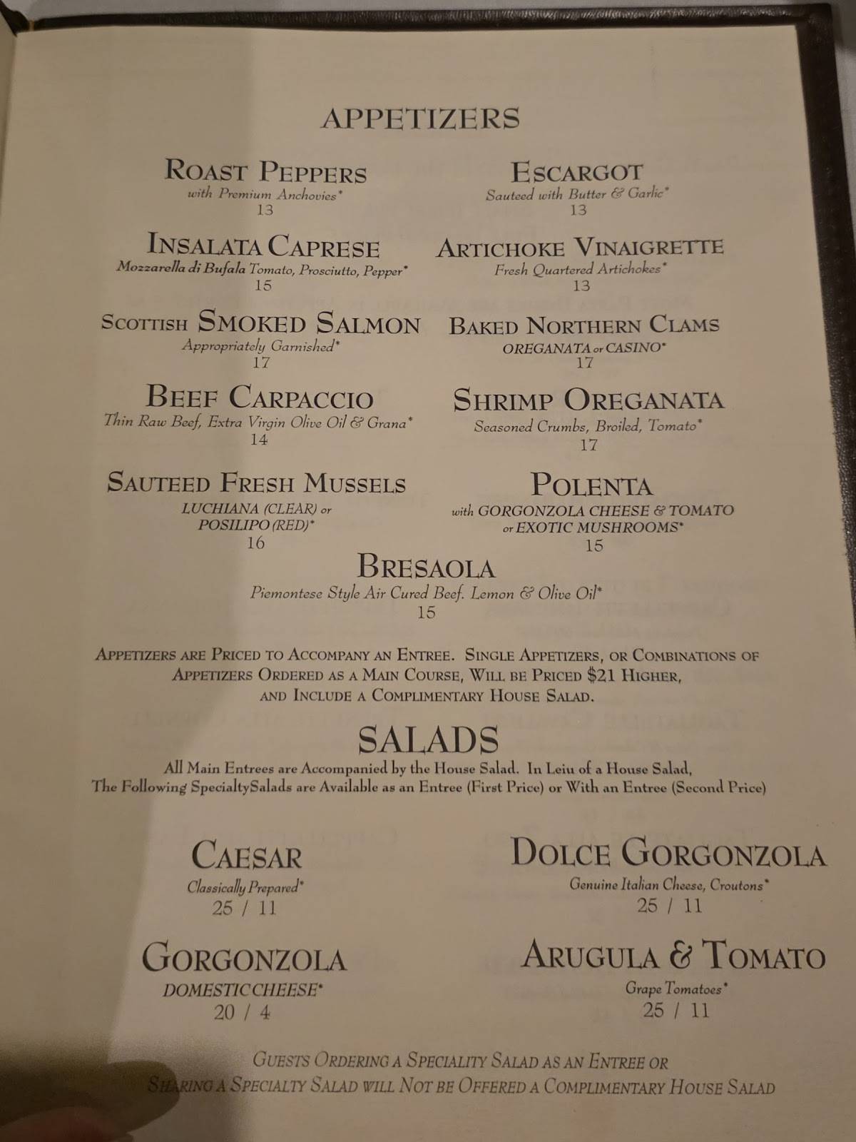 Menu at La Cena Ristorante restaurant, Jacksonville, 911 Edgewood Ave S