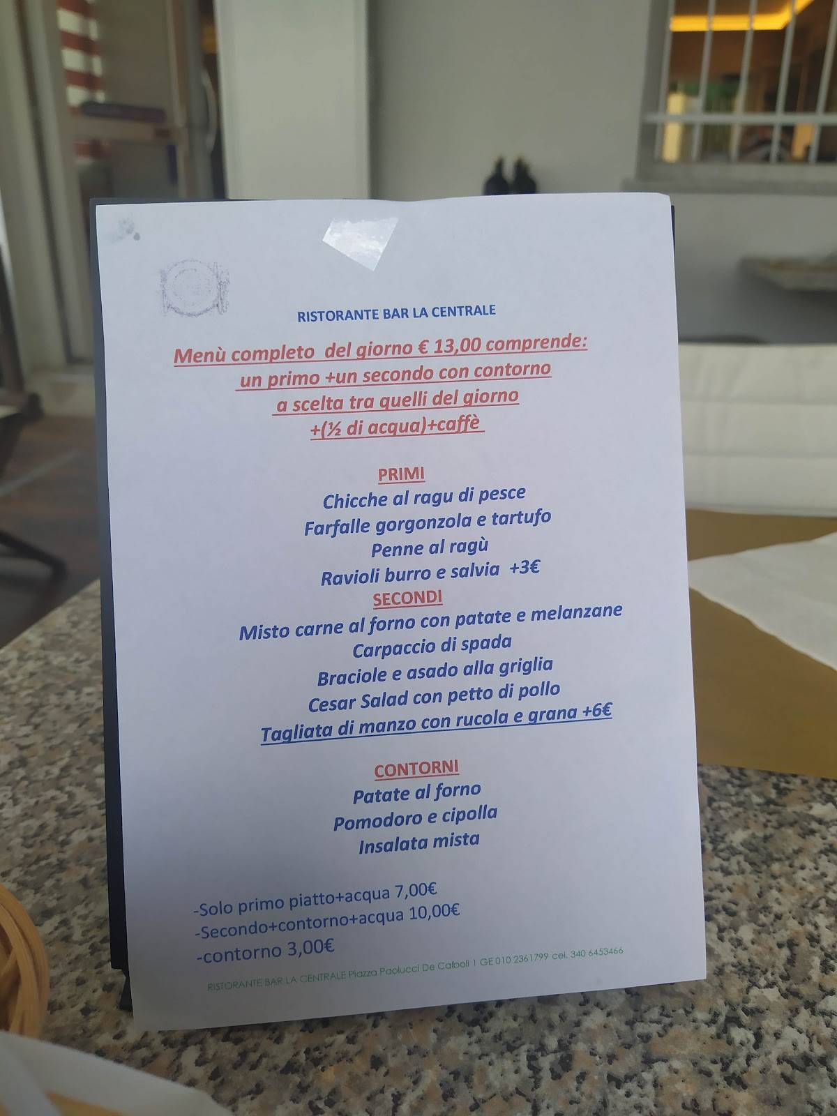 Menu at La Centrale Bar Ristorante Genova, Genoa