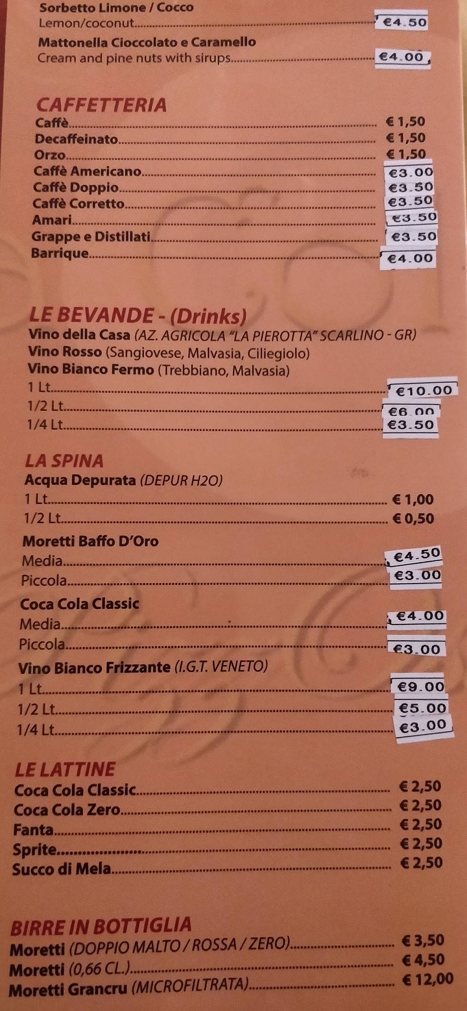 Menu da La Colonia ristorante, Gavorrano