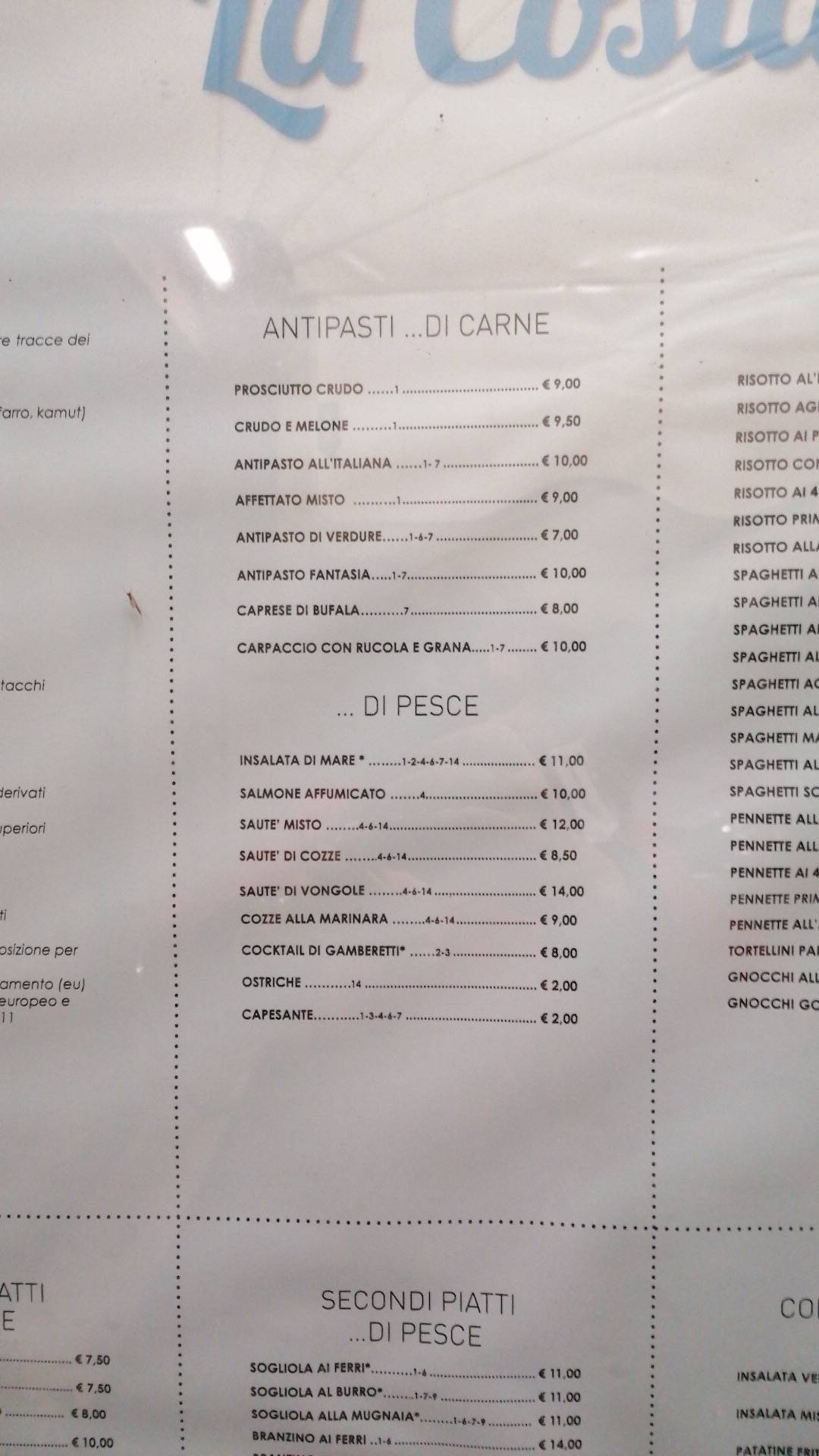 Menu da Pizzeria E Ristorante La Costa Azzurra, Castel Mella