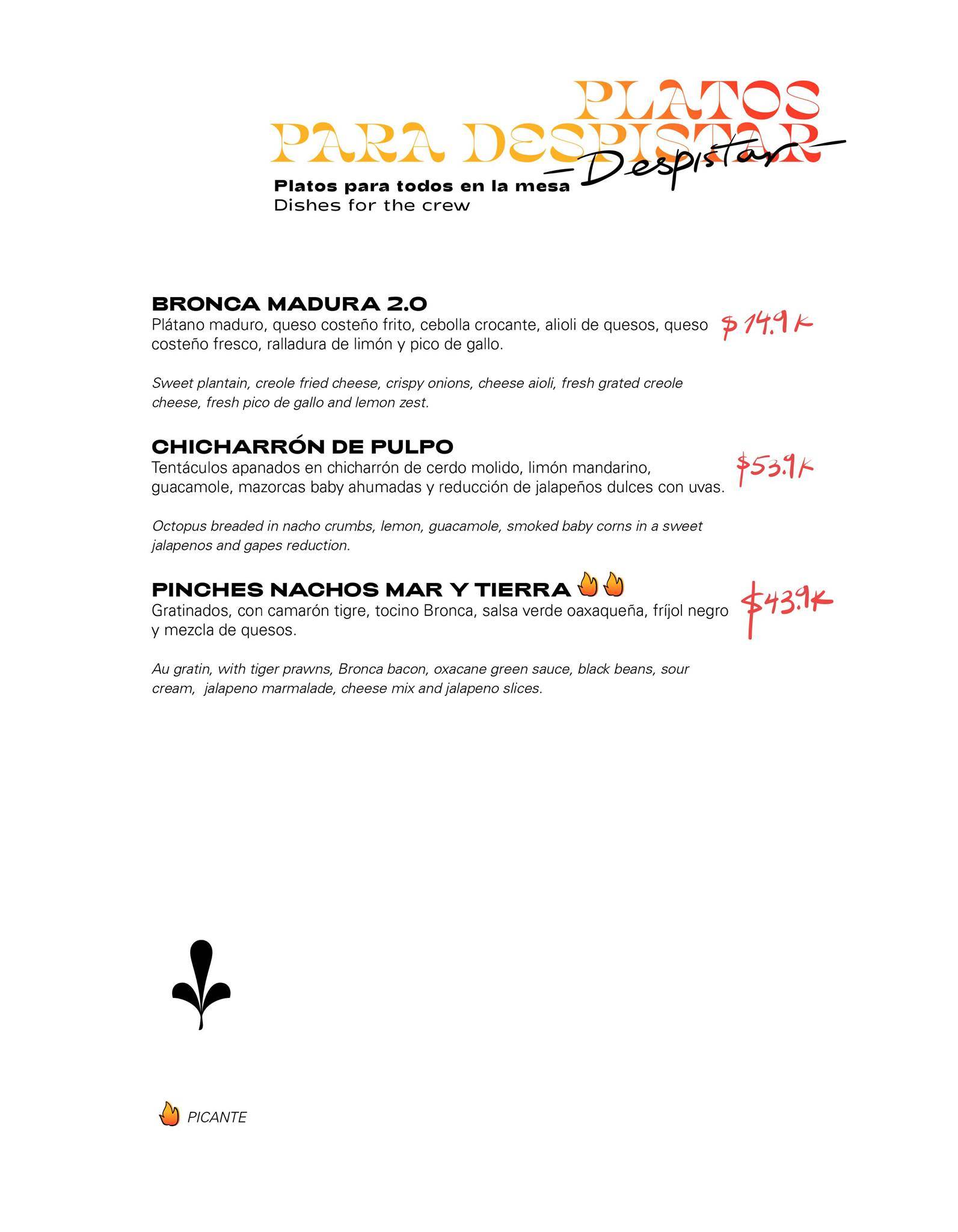 Carta del restaurante La Cruda, Medellín