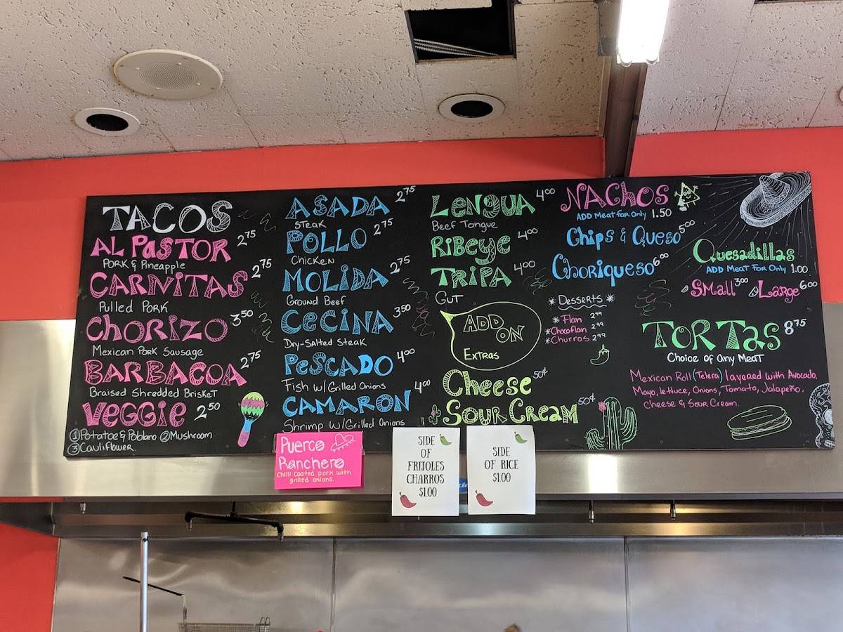 Menu at La Divina Tacos restaurant, Buffalo, Delaware Ave
