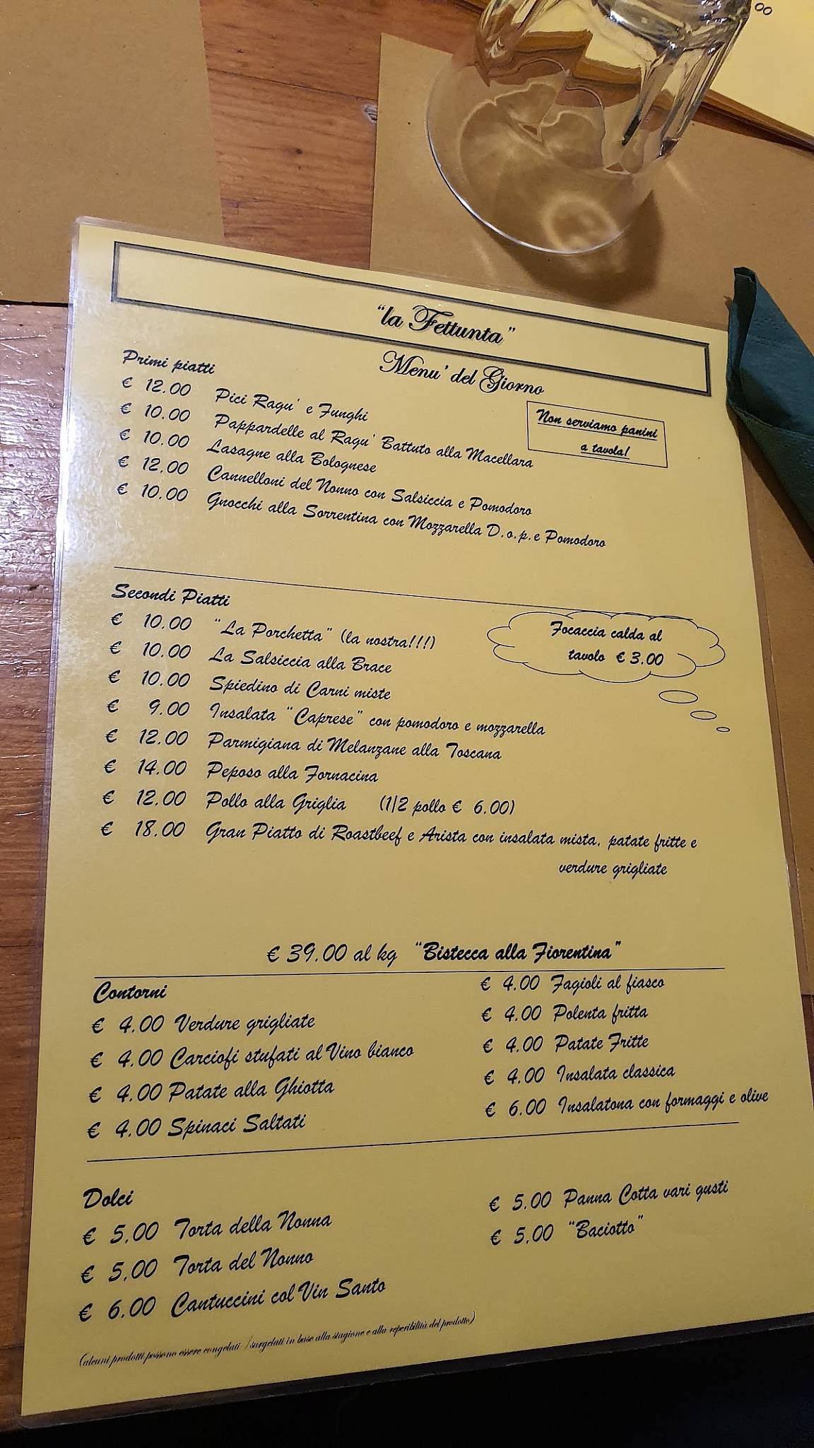 Menu da La Fettunta ristorante, Firenze