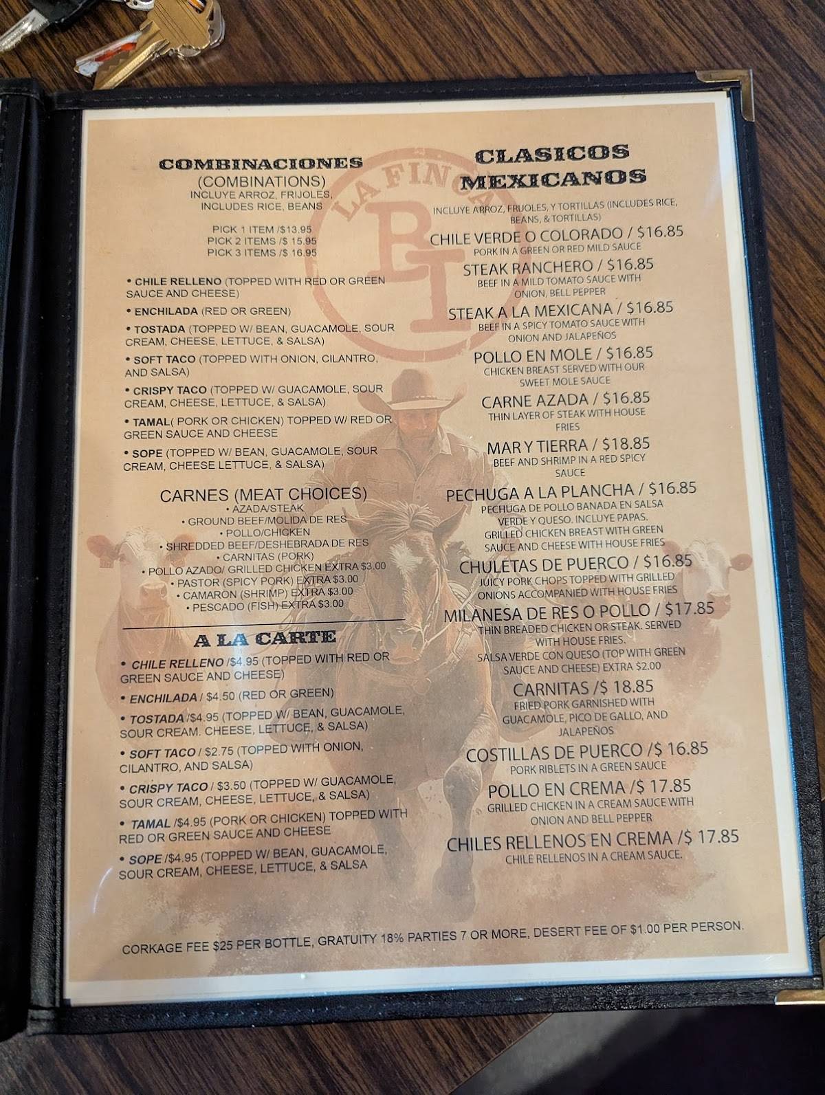 Menu at La Finca Branding Iron steakhouse, Merced