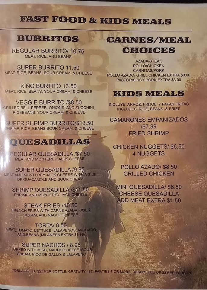 Menu at La Finca Branding Iron steakhouse, Merced