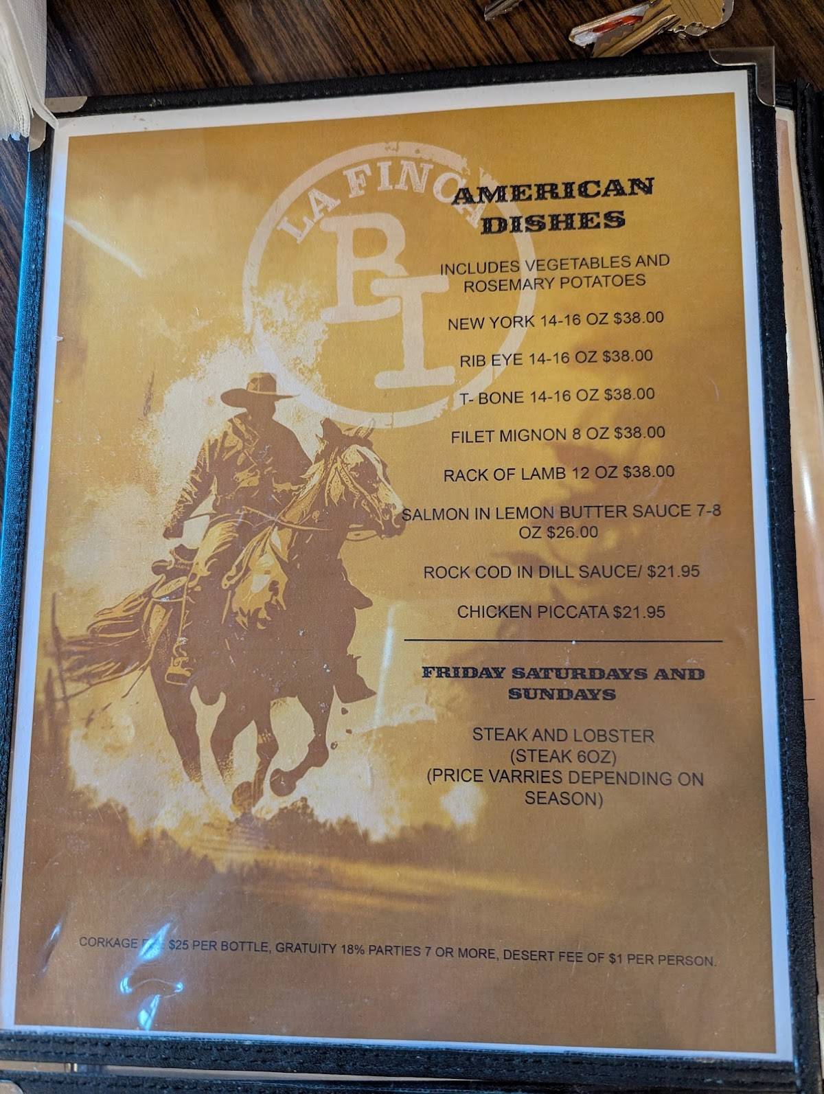 Menu at La Finca Branding Iron steakhouse, Merced