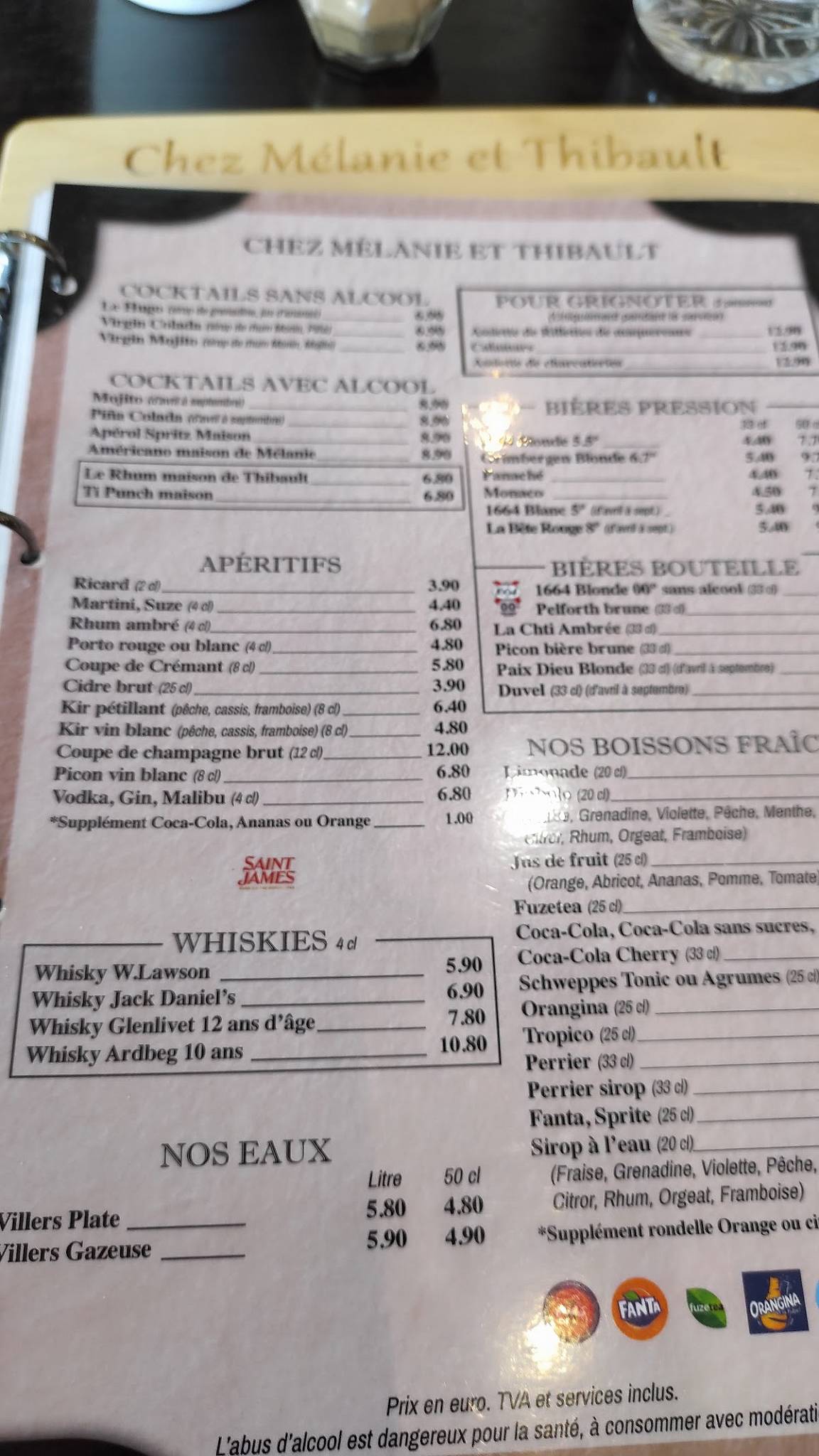 Menu au La Flambée restaurant, Fort-Mahon-Plage