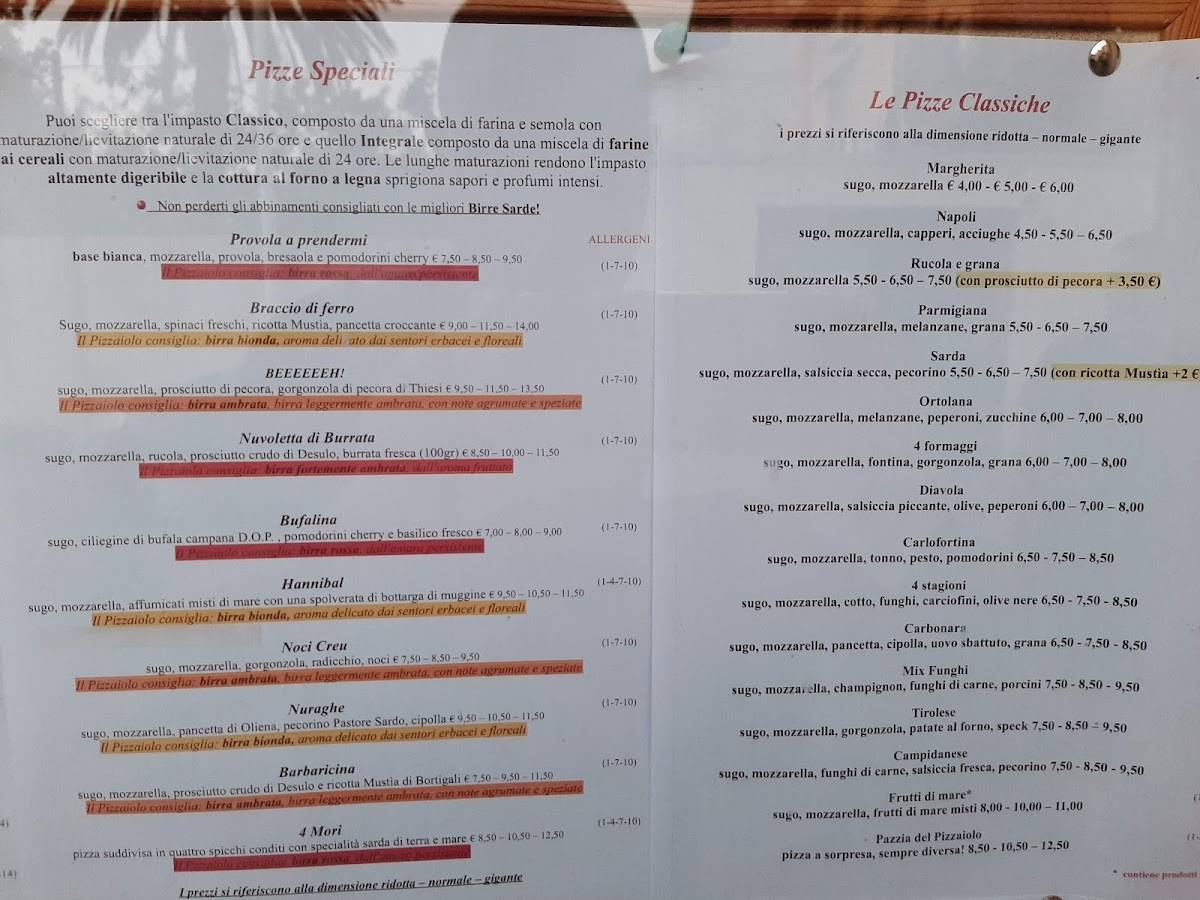Carta del restaurante La Gabbia dei Matti, Sant'Antioco