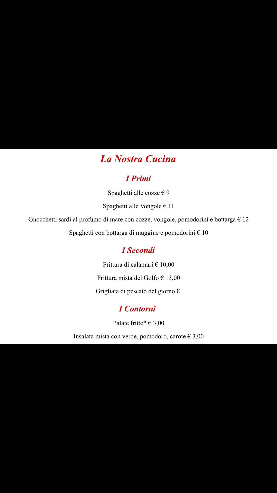 Carta del restaurante La Gabbia dei Matti, Sant'Antioco
