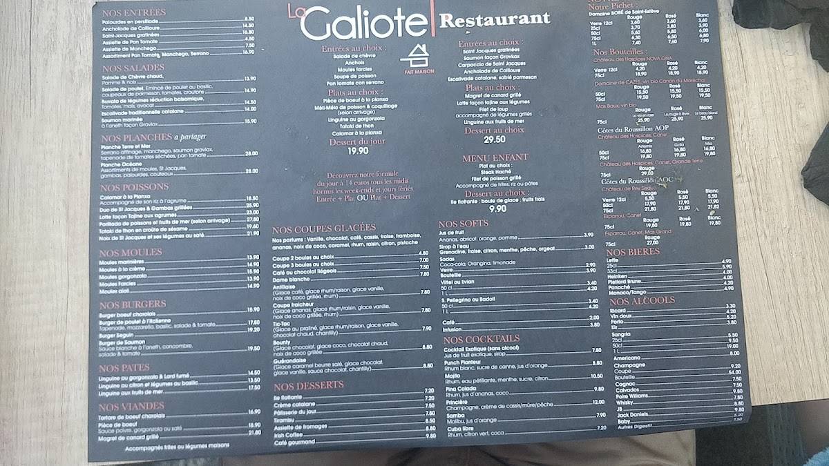 Menu au La Galiote restaurant, Canet-en-Roussillon