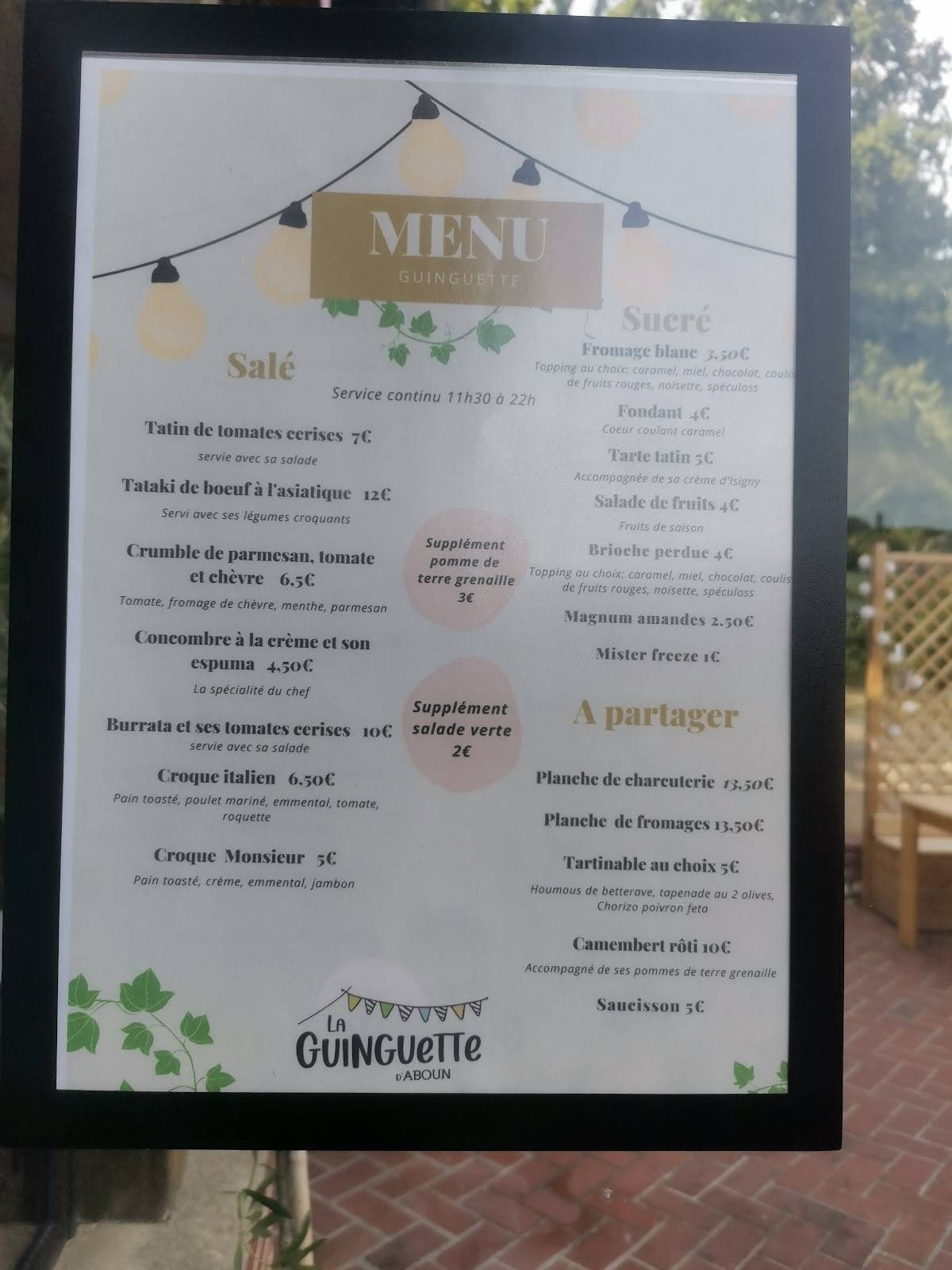 Menu au La Guinguette d'Aboun restaurant, Le Havre