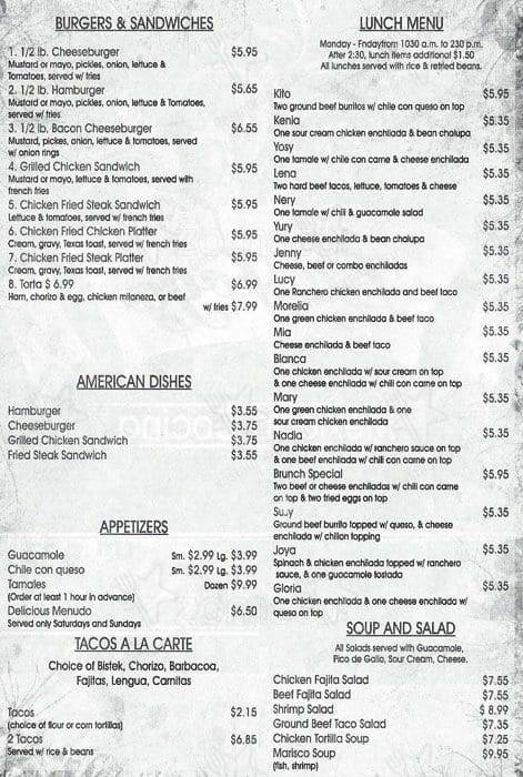 Menu at La Joya Mexican Cocina restaurant, Wylie
