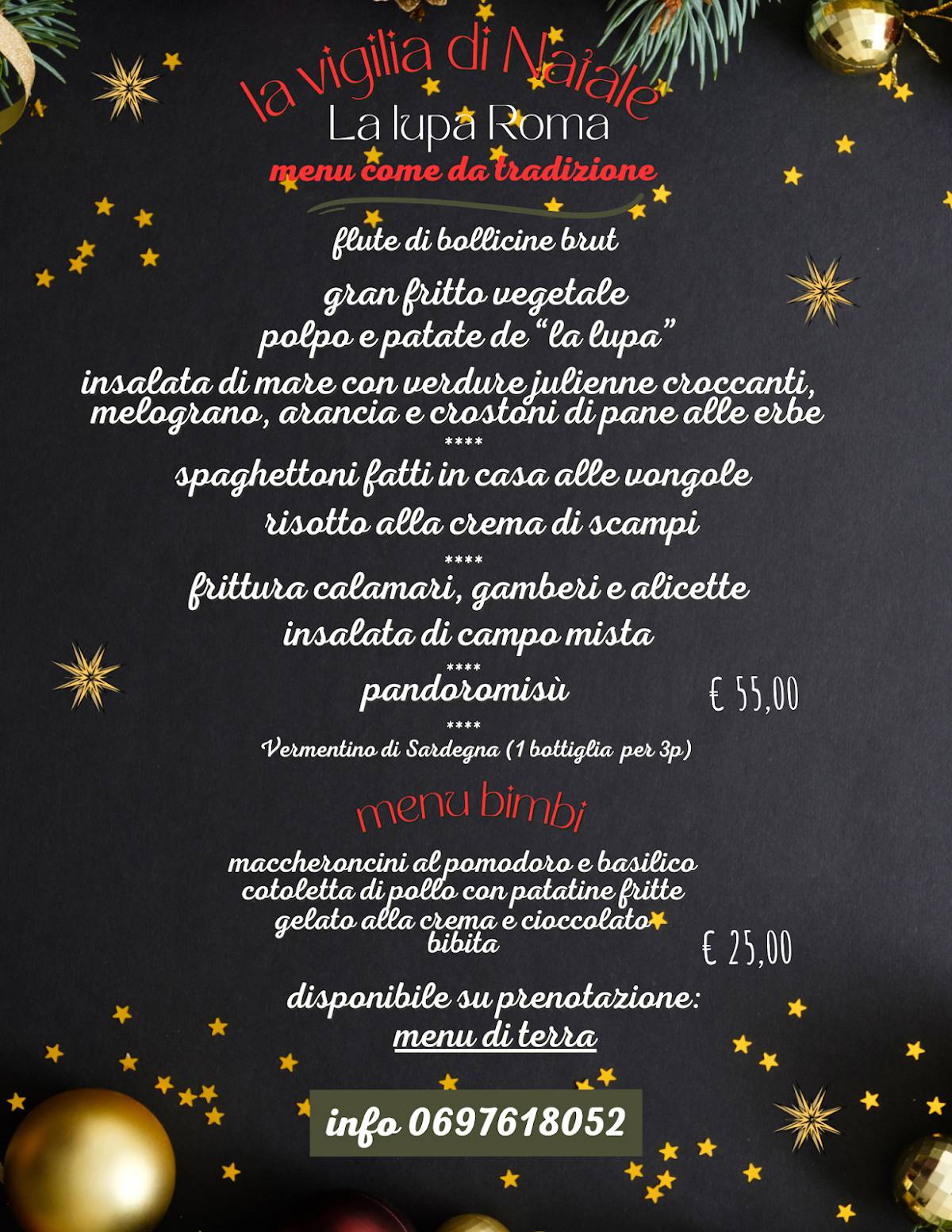 Menu da La Lupa pizzeria, Roma, Via delle Vigne