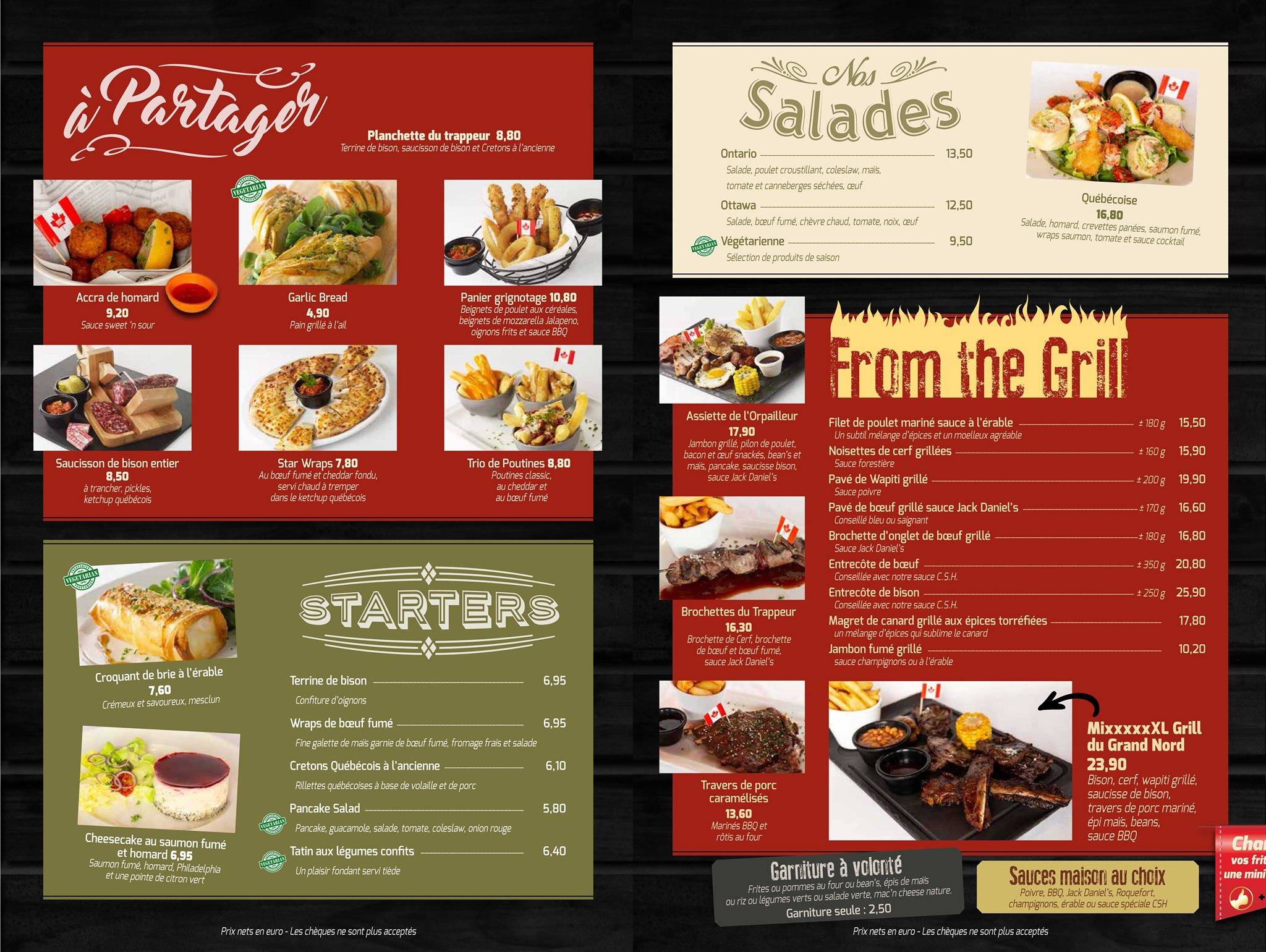 Menu at Canadian Steak House restaurant, La Mézière