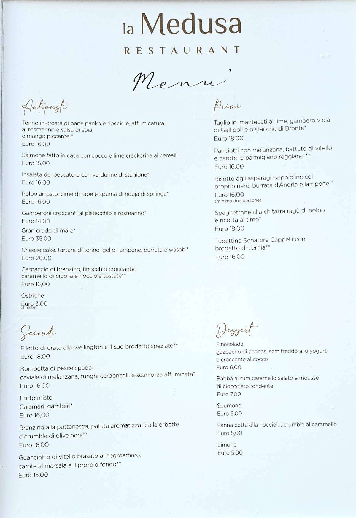 Menu da Ristorante La Medusa, Porto Cesareo