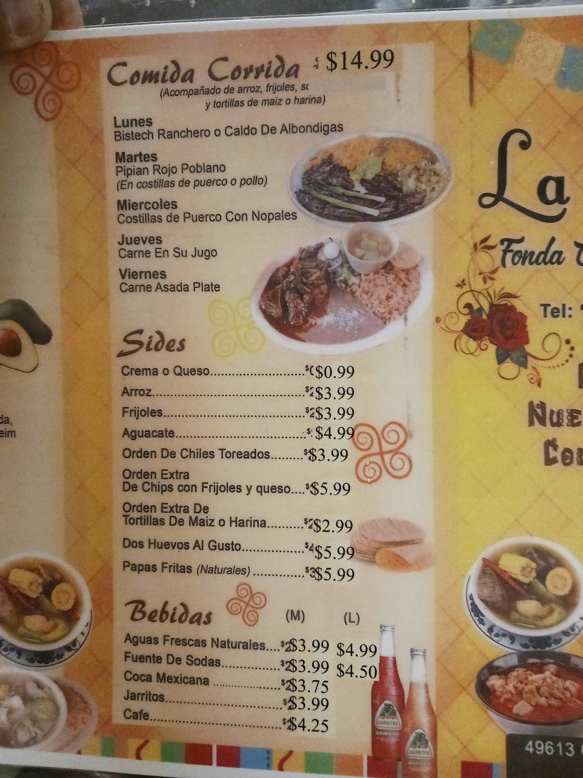 Menu at La Noria Restaurant, Coachella
