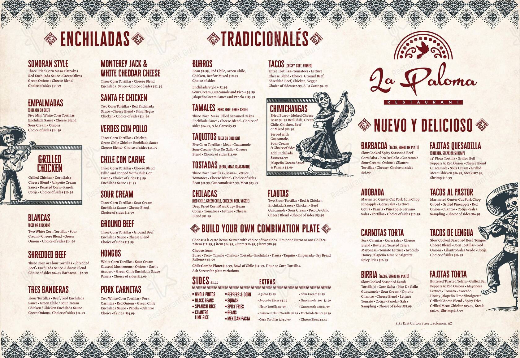 Menu at La Paloma Restaurant, Solomon, 5183 E Clifton St