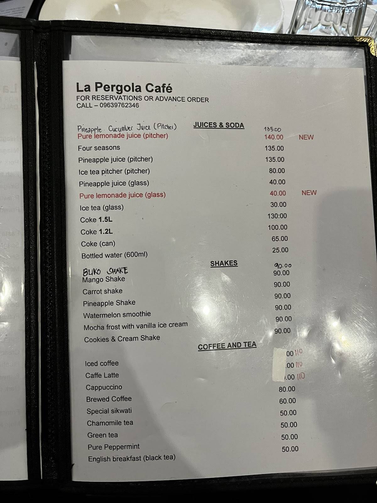 Menu at La Pergola Cafe, Pagadian City