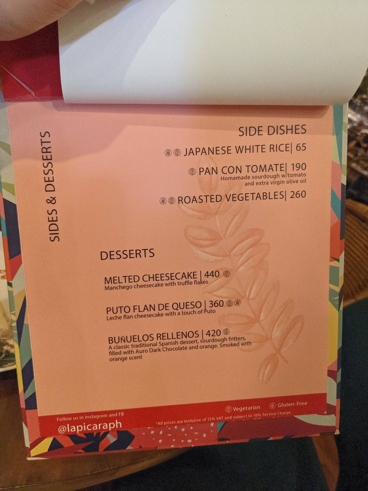 Menu at La Pícara Manila restaurant, Taguig