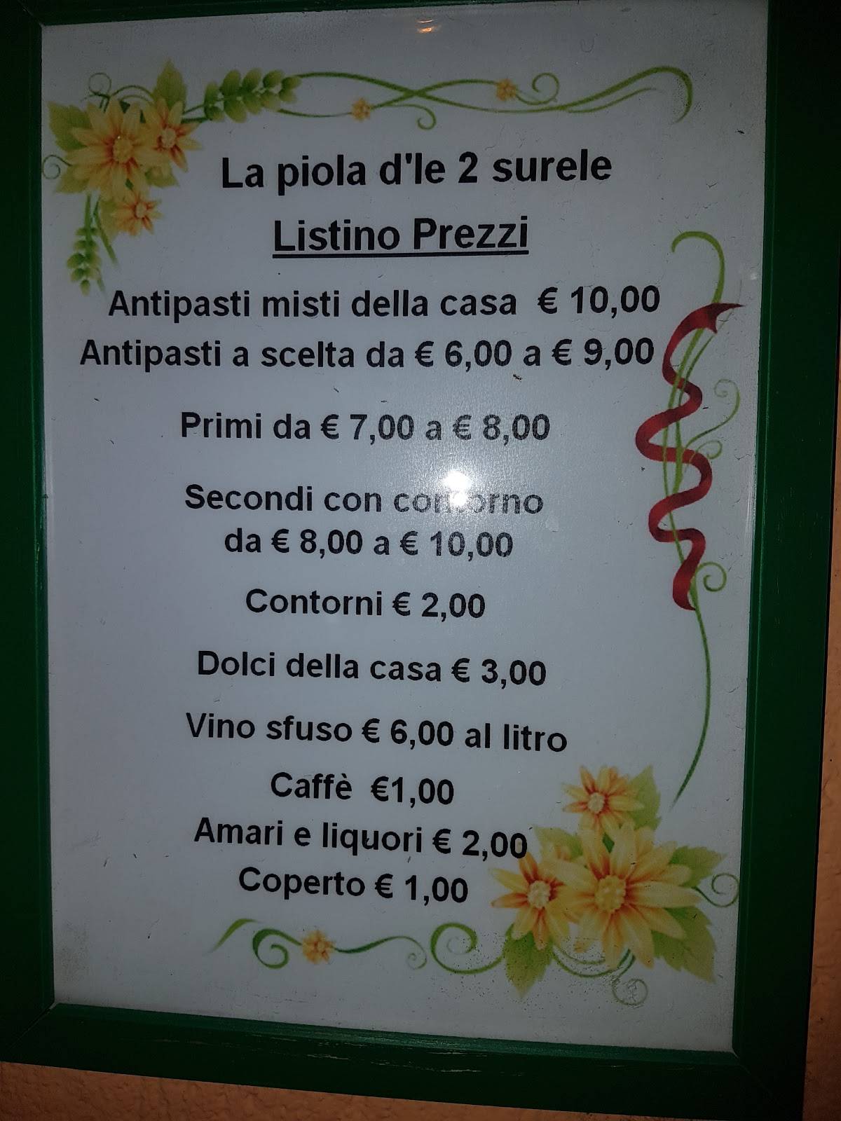 Menu da La Piola D'le 2 Surele Di Milano Susanna ristorante, Torino