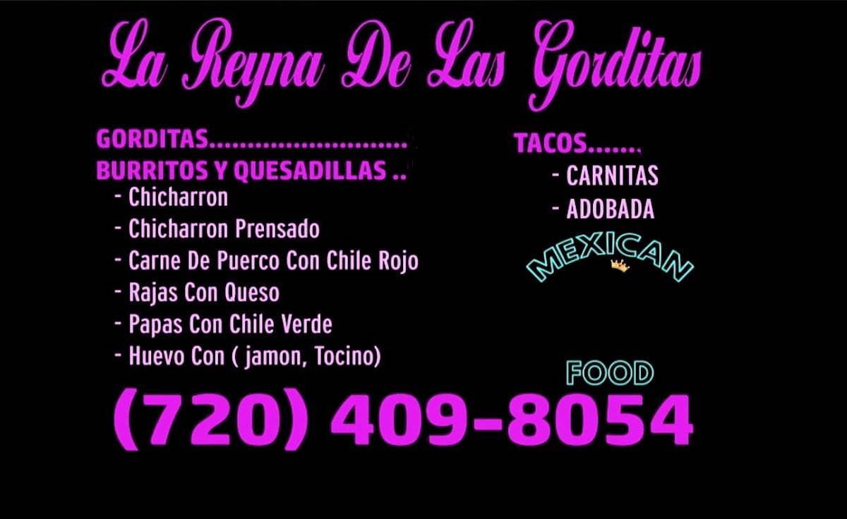 Menu at La Reyna de las Gorditas restaurant, Denver