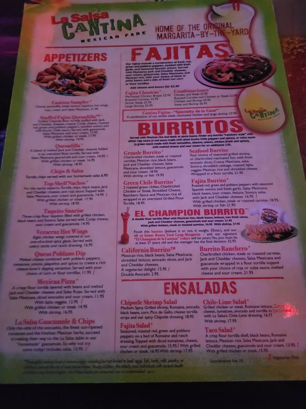 Menu at La Salsa restaurant, Las Vegas, Las Vegas Blvd S Suite 380