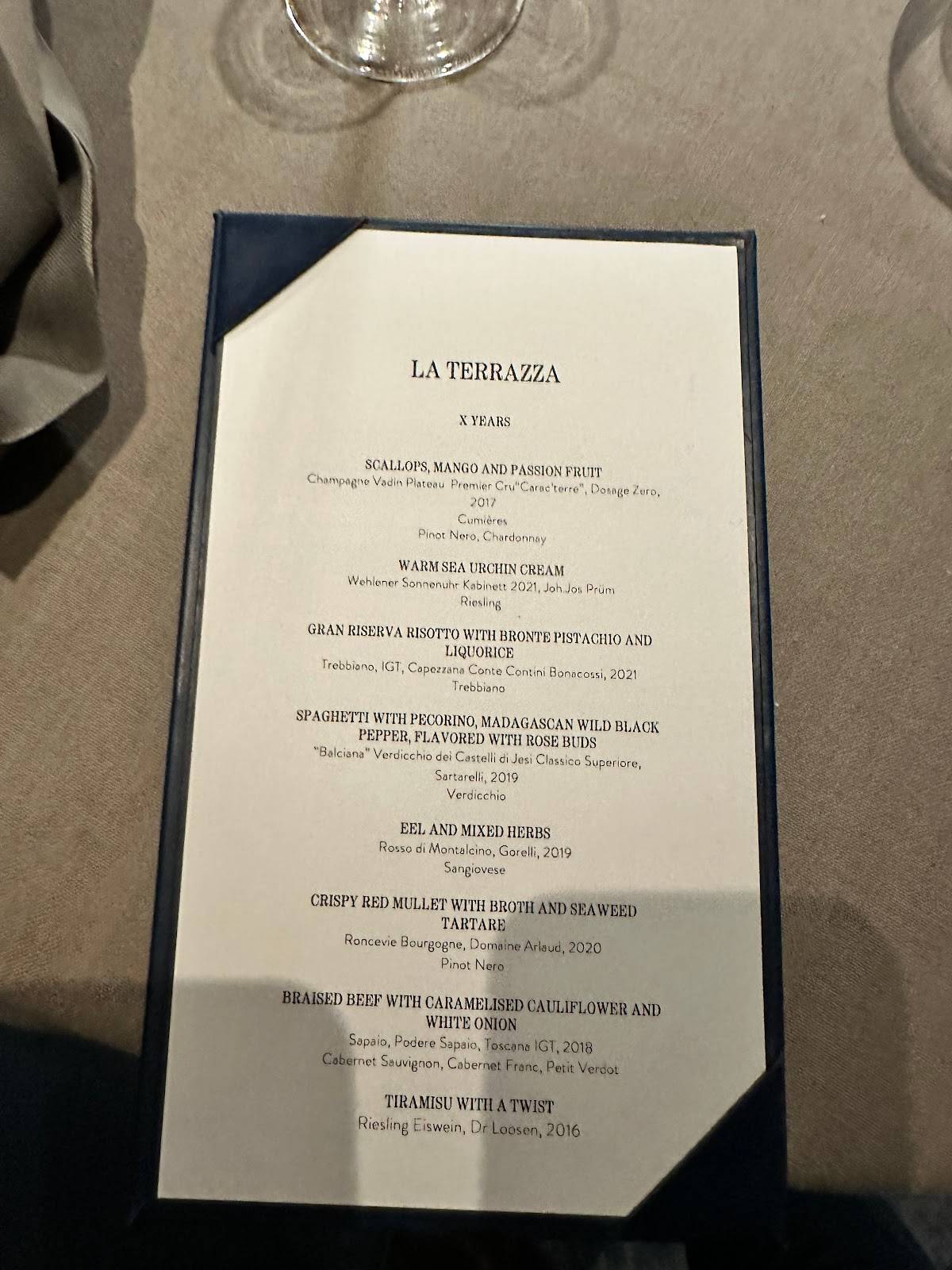 Menu da La Terrazza ristorante, Roma, Via Ludovisi