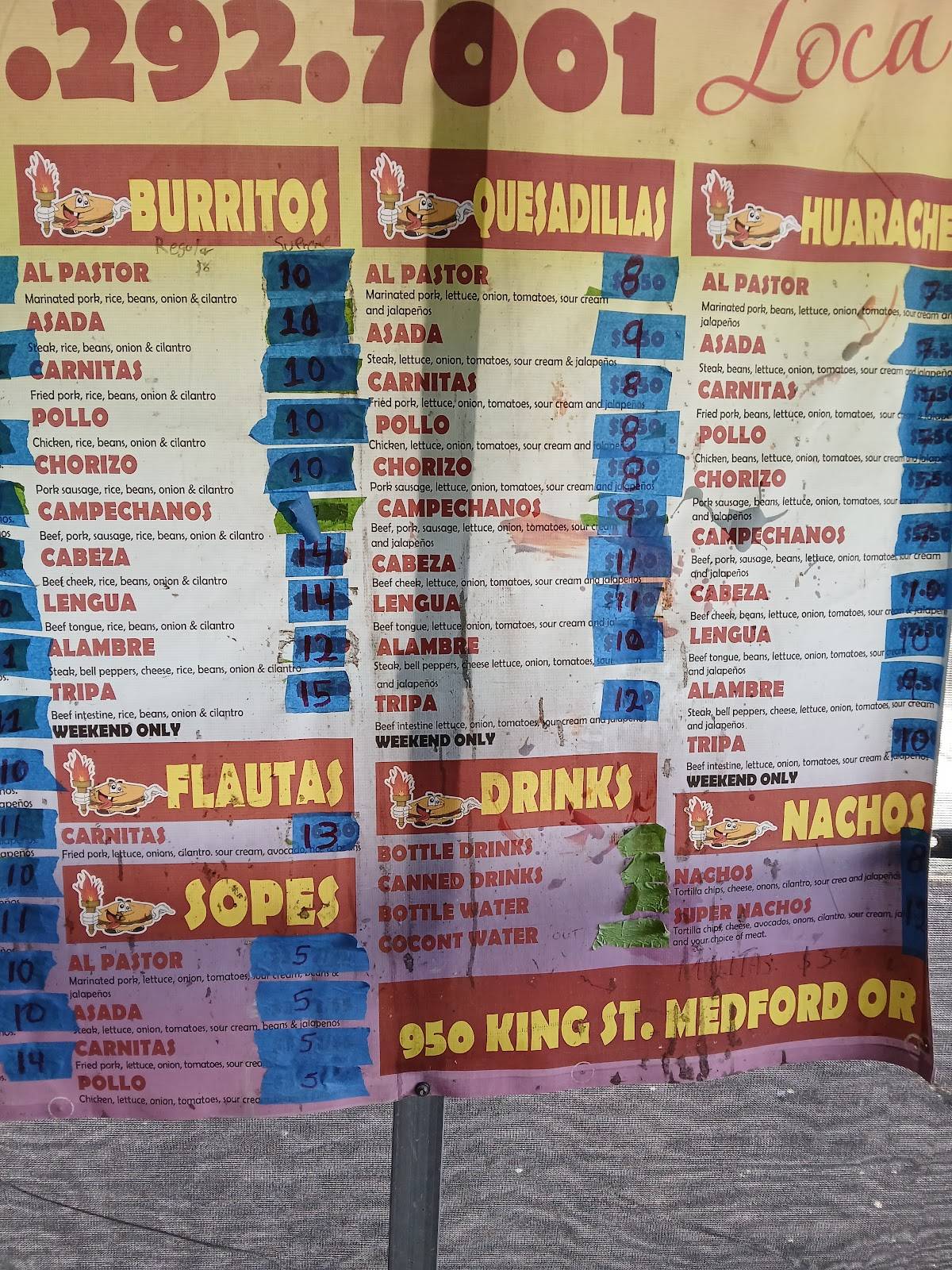 Menu at La Torta Loca restaurant, Medford