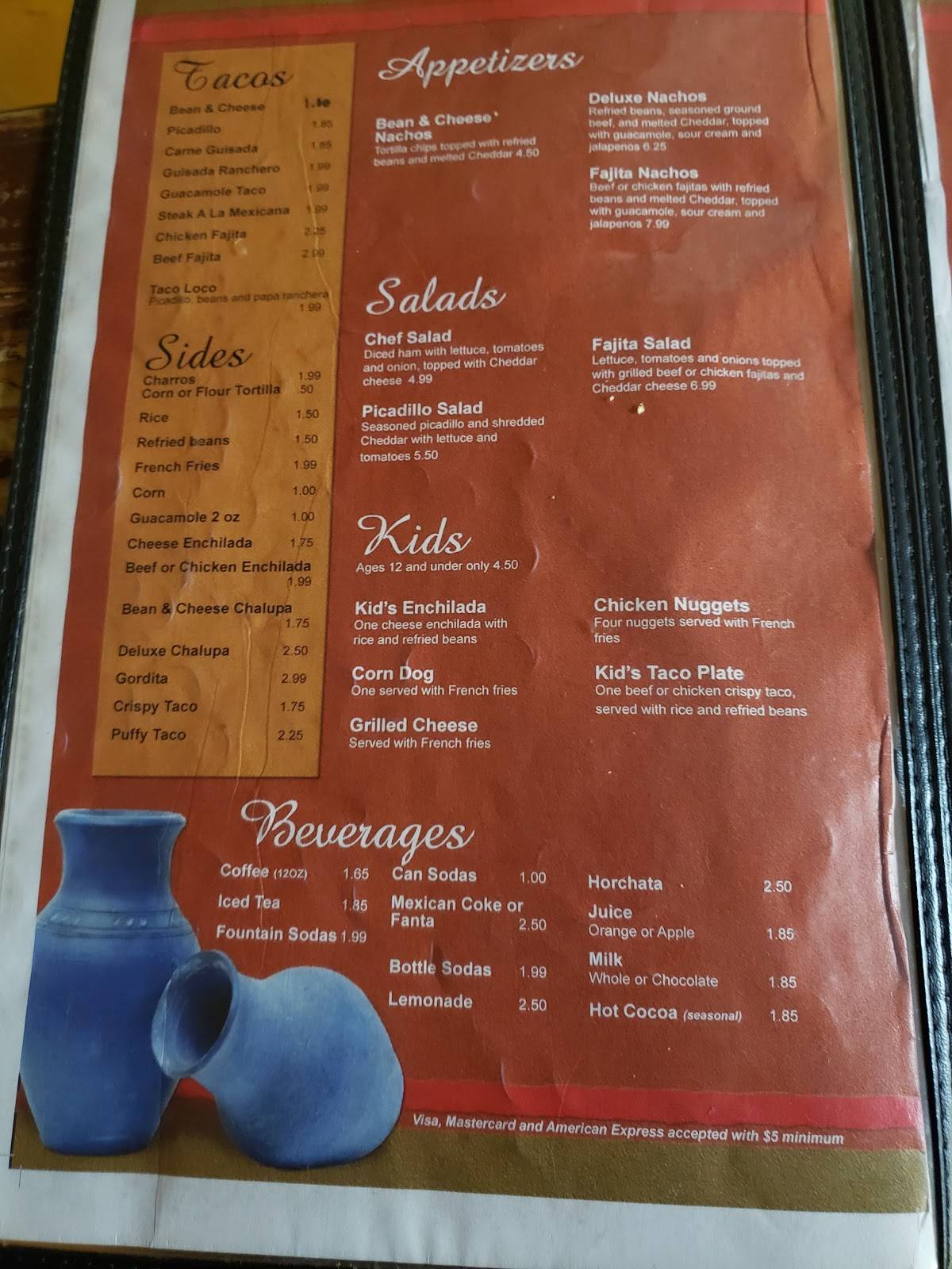 Menu at La Villa Mexican Restaurant, Kirby, Ackerman Rd