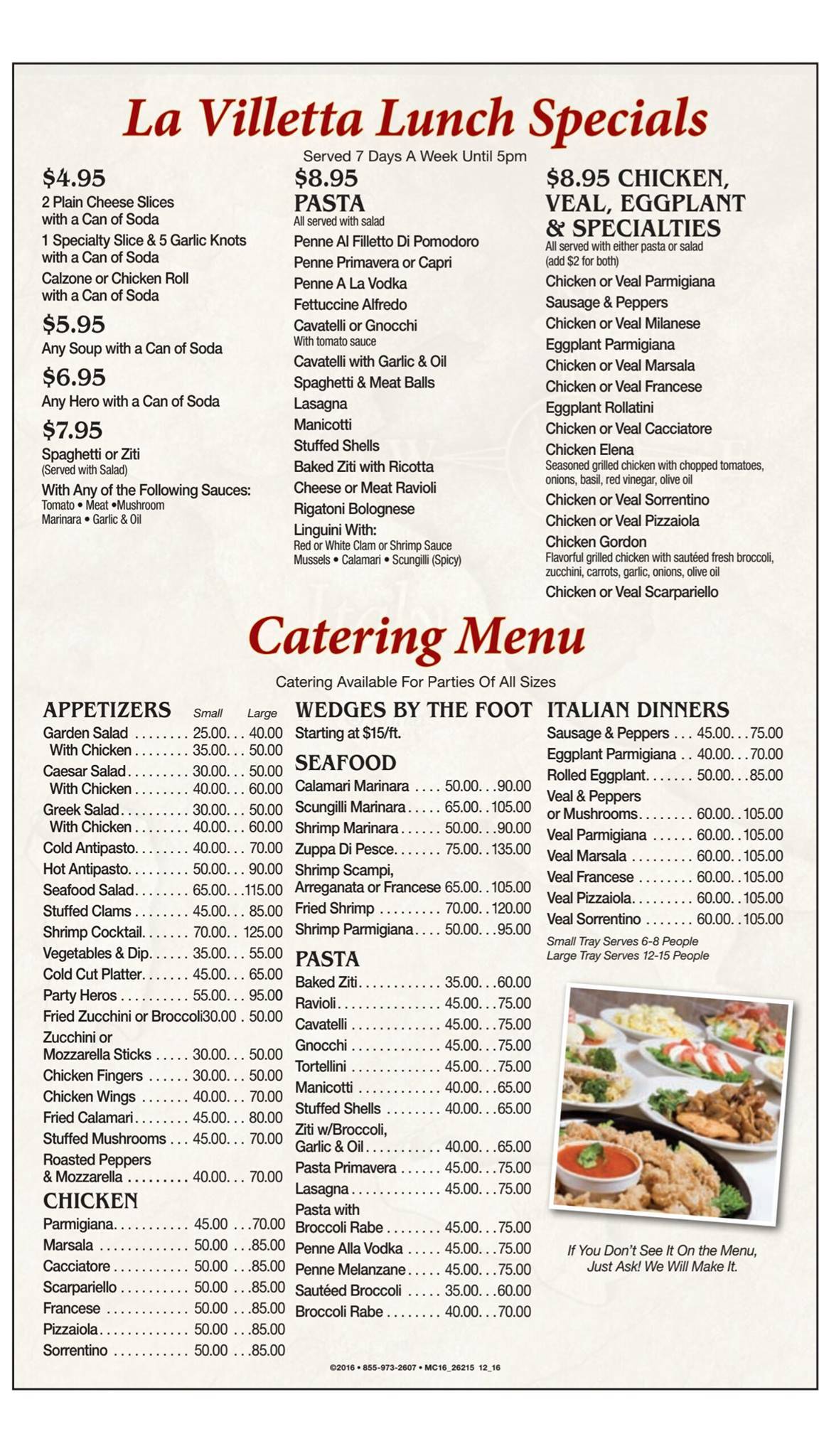 Menu at La Villetta pizzeria, Mohegan Lake