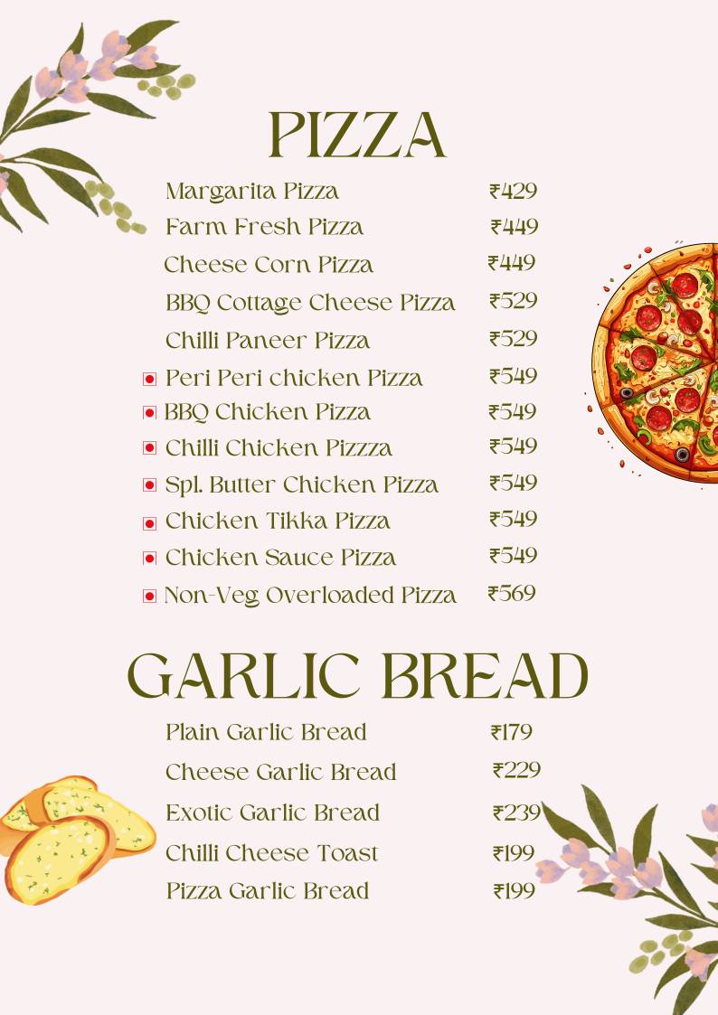 Menu at La cielo cafe, Delhi